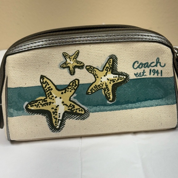 Coach | Bags | Vintage Coach Coastal Makeup Bag Canvas And Leather ...
